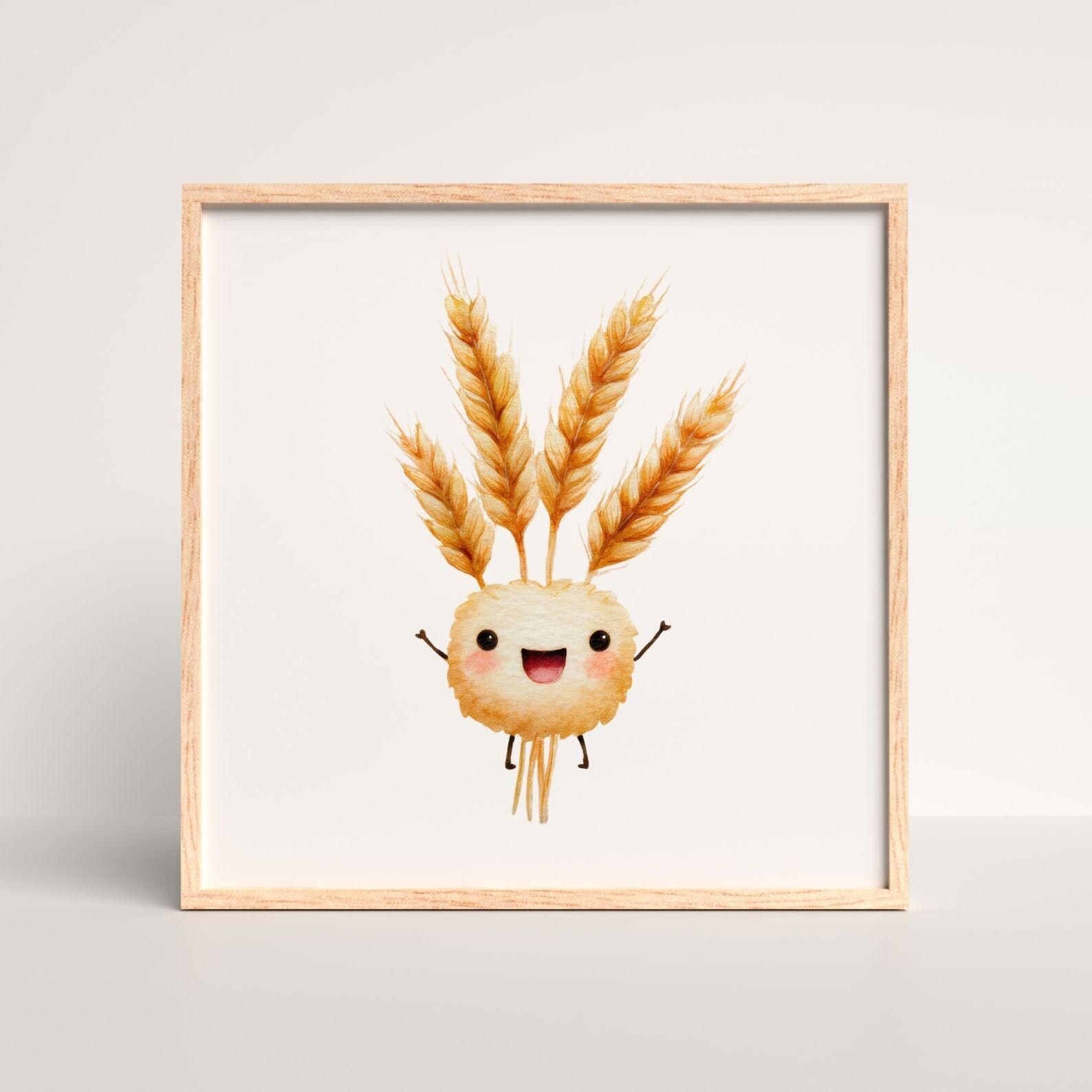 Cartoon Wheat Clipart, Cute Wheat PNG Bundle, Kawaii Grain Illustration ...