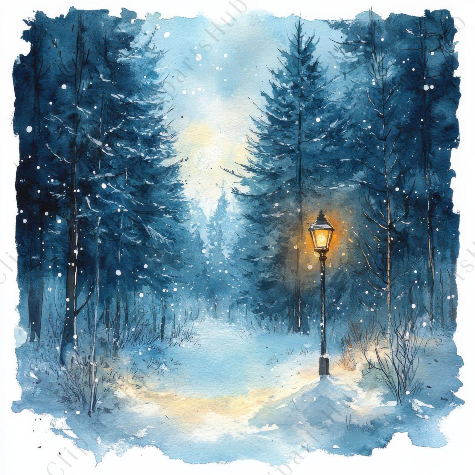 19 Winter Forest Lamp Post Clipart, Watercolor Snowy Landscape, Cozy ...