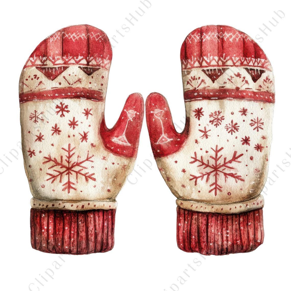13 Watercolor Winter Mittens Clipart, Cozy Gloves PNG Set, Holiday ...