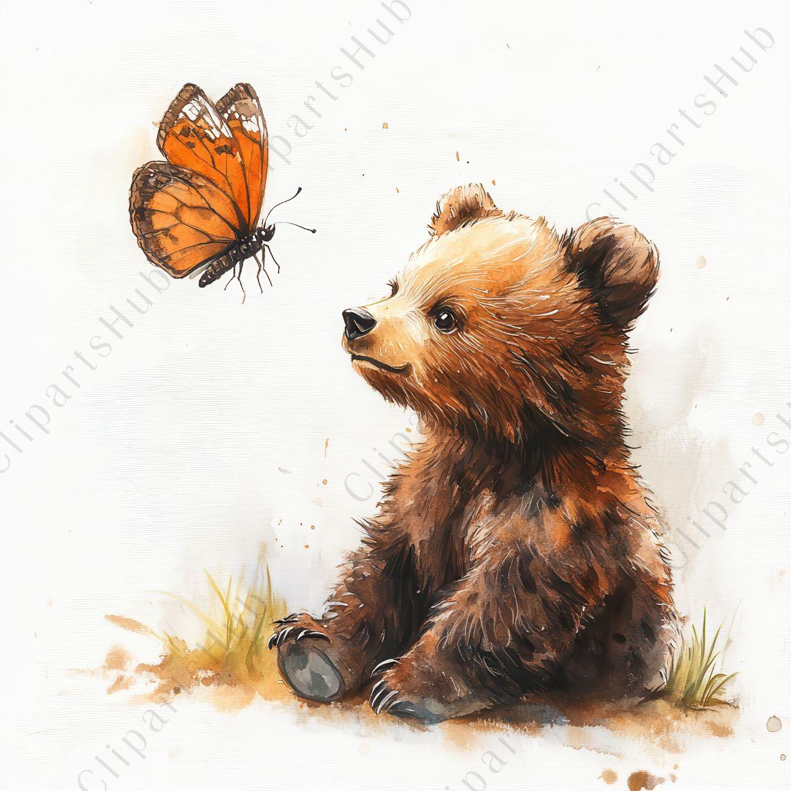 11 Watercolor Baby Bear Clipart, Cute Woodland Animal, Bear and ...