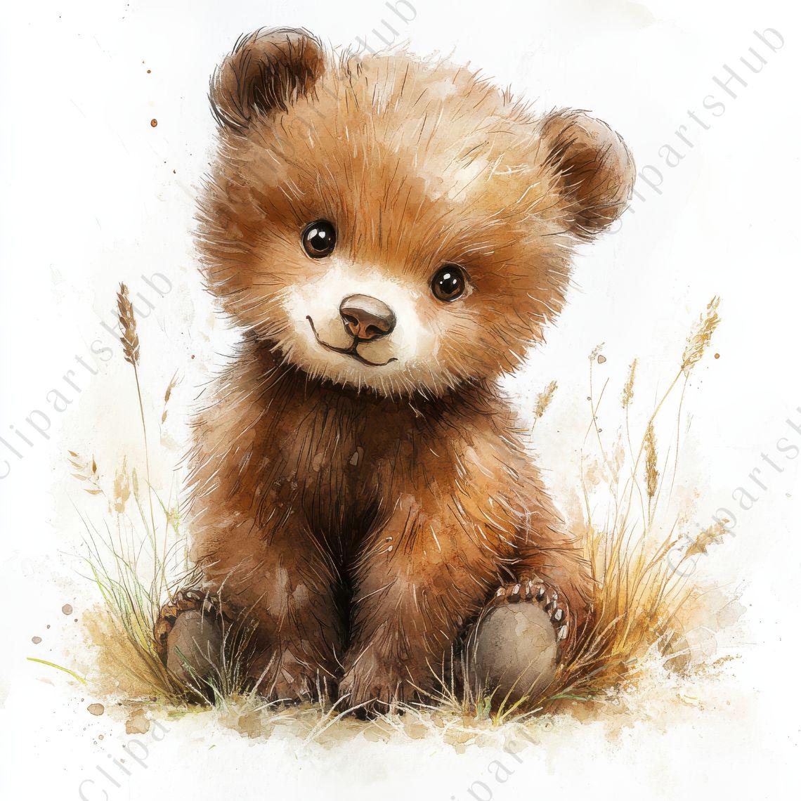 11 Watercolor Baby Bear Clipart, Cute Woodland Animal, Bear and ...