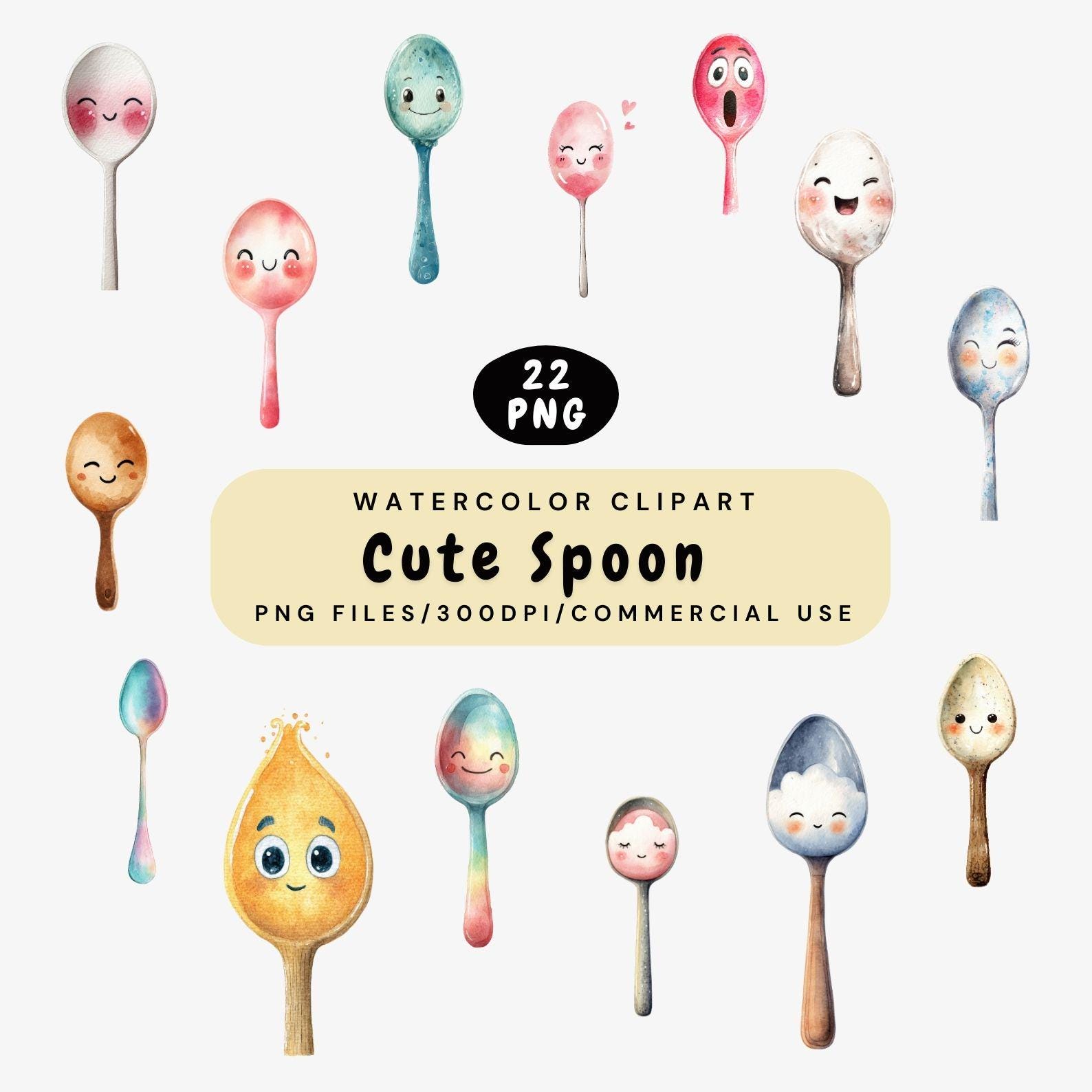 Spoon Clipart, Cute Spoon PNG Bundle, Cartoon Utensil Illustration ...