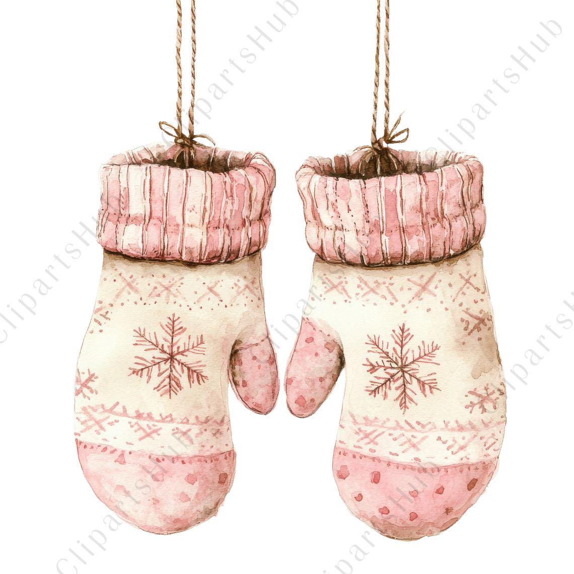 13 Watercolor Winter Mittens Clipart, Cozy Gloves PNG Set, Holiday ...