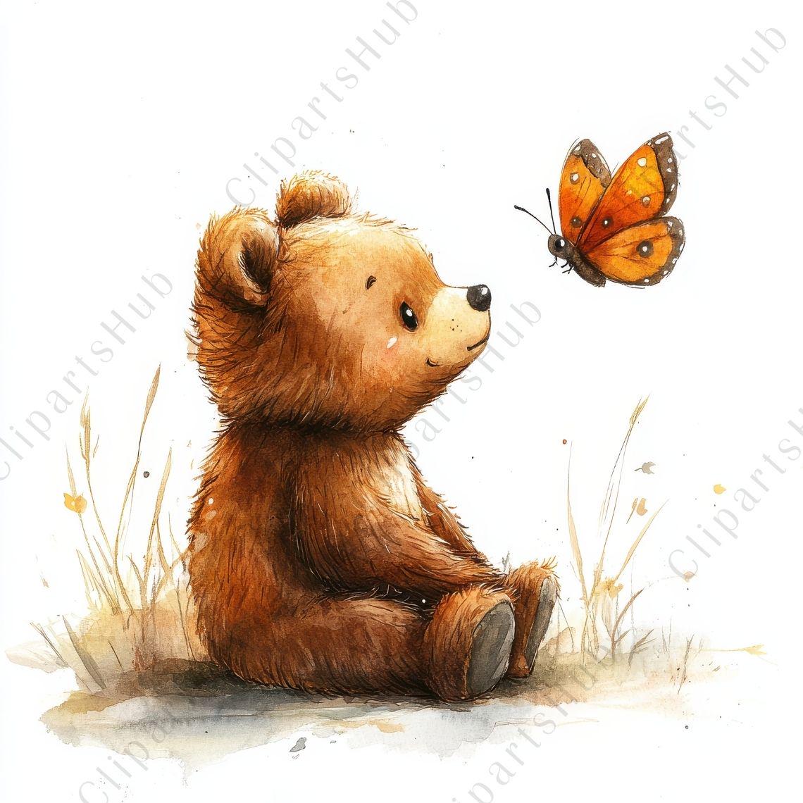 11 Watercolor Baby Bear Clipart, Cute Woodland Animal, Bear and ...