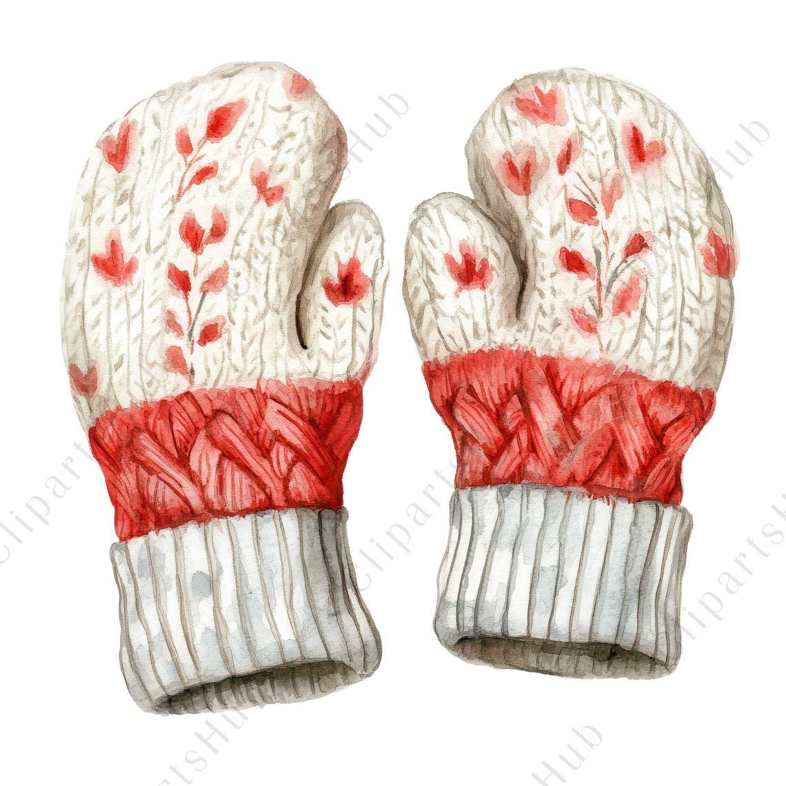 13 Watercolor Winter Mittens Clipart, Cozy Gloves PNG Set, Holiday ...