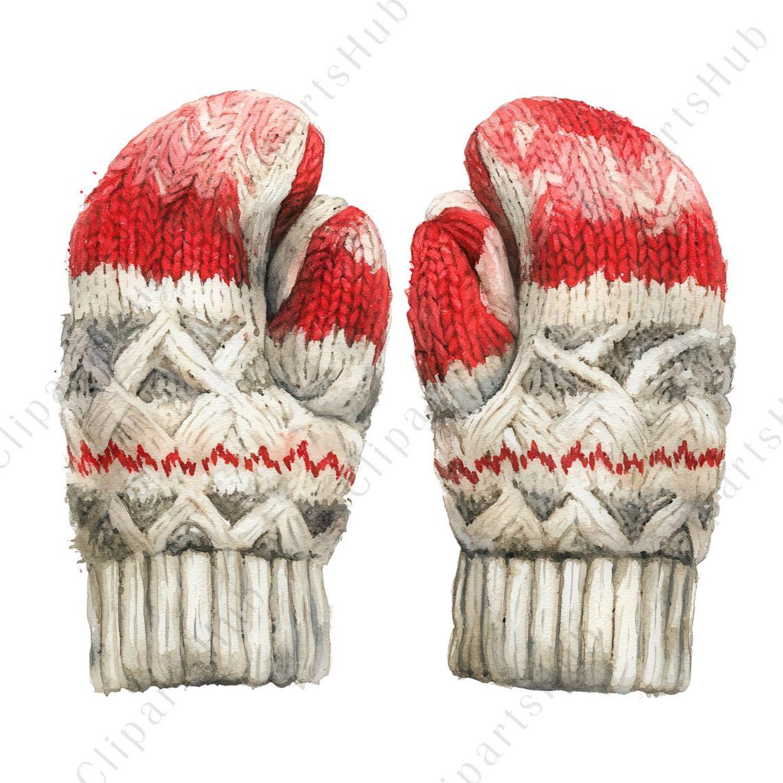 13 Watercolor Winter Mittens Clipart, Cozy Gloves PNG Set, Holiday ...