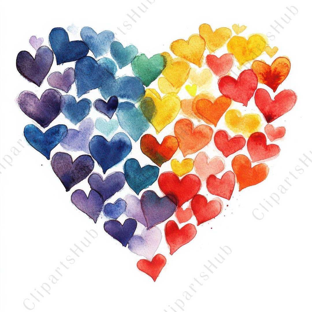 17 Watercolor Heart Clipart, Colorful Love Heart Art, Rainbow Romance ...