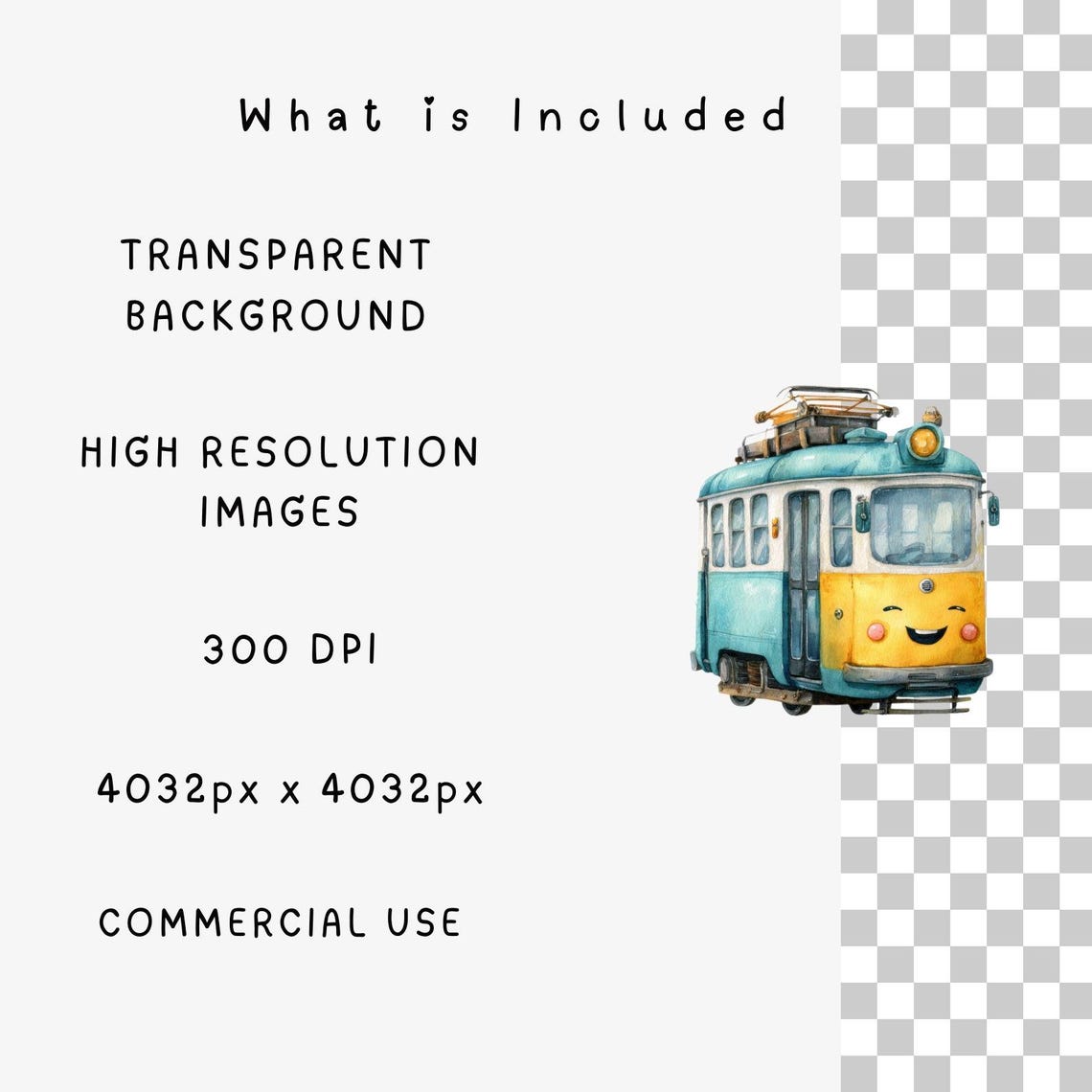 Cartoon Tram Clipart, Cute Tram PNG Bundle, Kawaii Transport ...