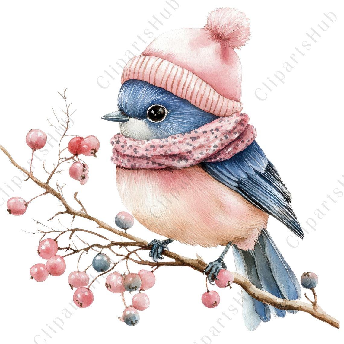 20 Watercolor Winter Bird Clipart, Cozy Bird PNG Bundle, Woodland Bird ...