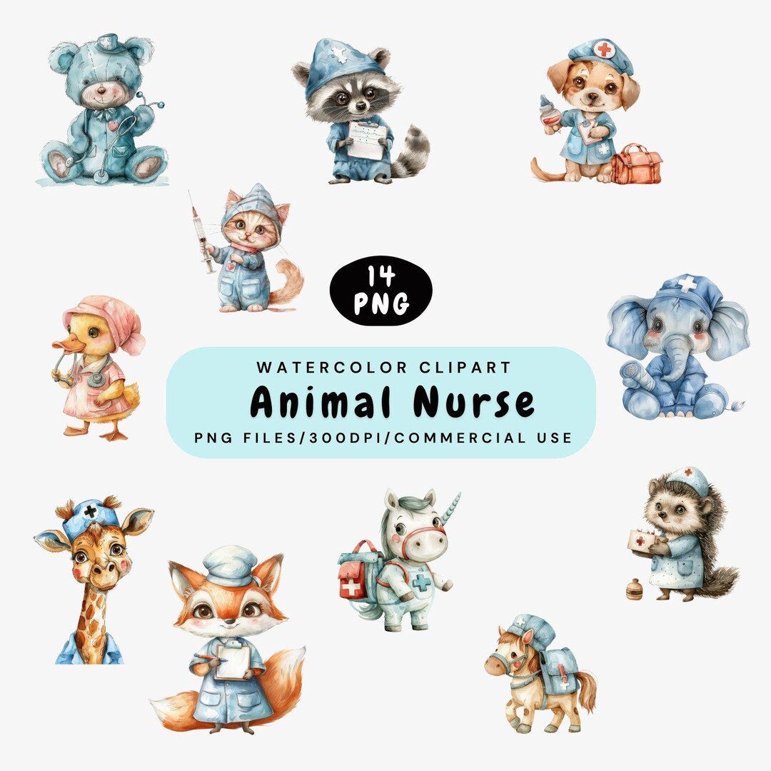 Animal Nurse Clipart Bundle: Watercolor Veterinary Graphics (digital ...