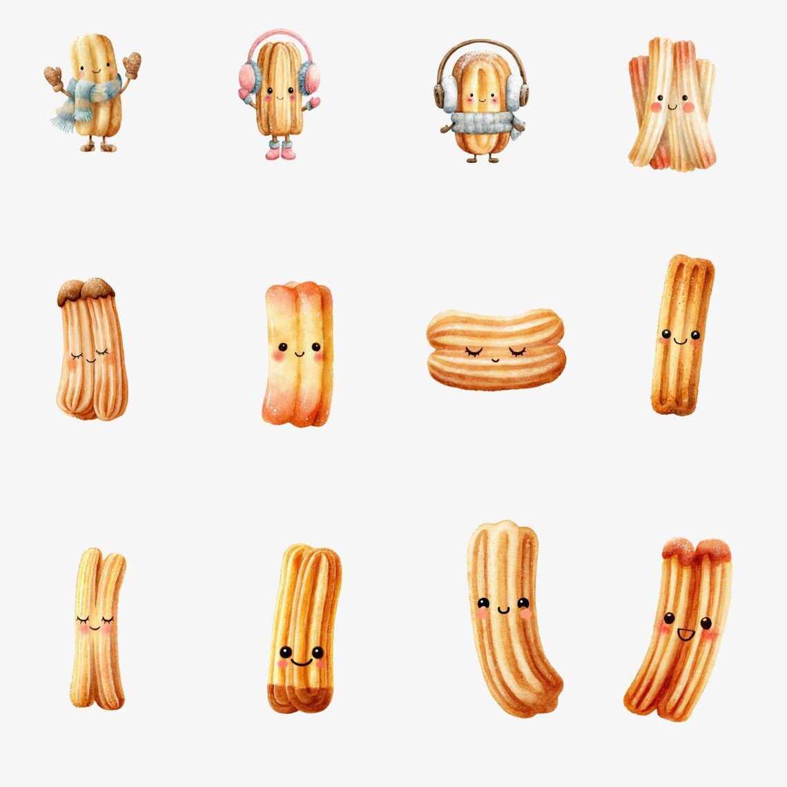 Cartoon Churro Clipart, Cute Dessert PNG Bundle, Sweet Pastry , Kawaii ...