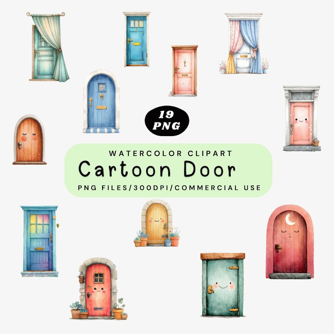 Cartoon Door Clipart, Cute Door PNG Bundle, Kawaii House Illustration ...
