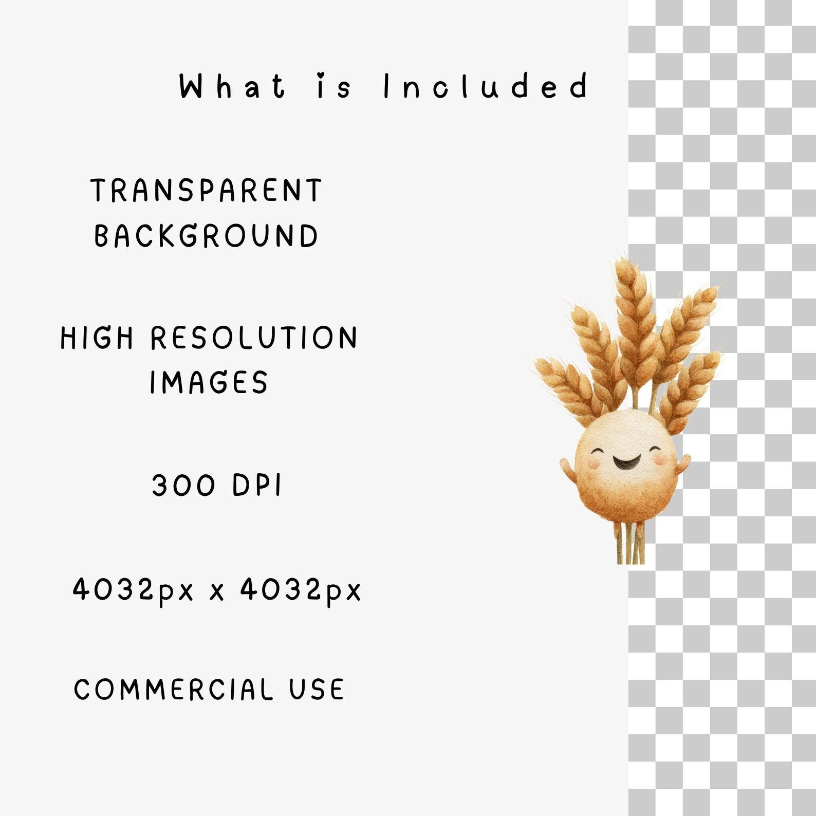 Cartoon Wheat Clipart, Cute Wheat PNG Bundle, Kawaii Grain Illustration ...