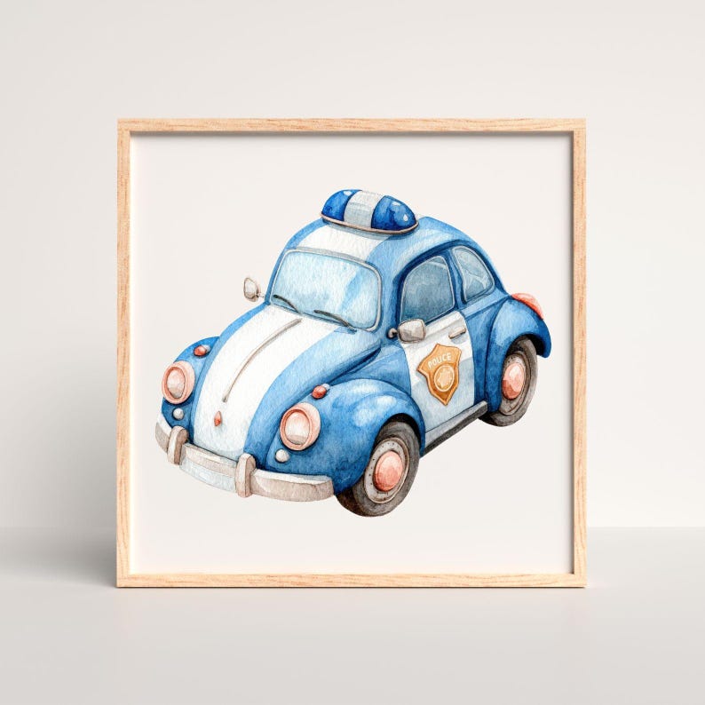 Cartoon Police Car Clipart Bundle: Kawaii Vehicle PNG (digital Download ...
