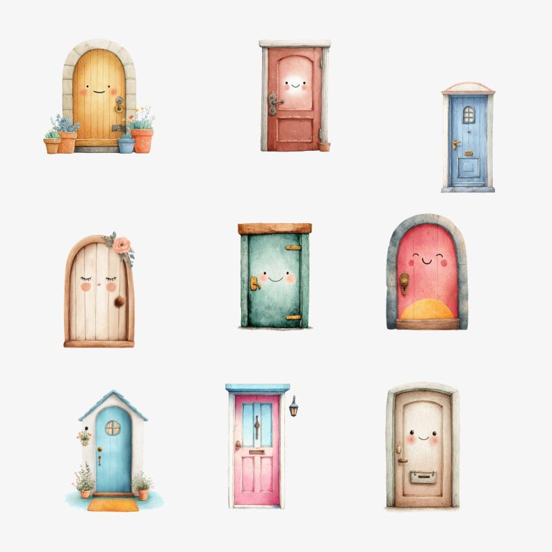 Cartoon Door Clipart, Cute Door PNG Bundle, Kawaii House Illustration ...
