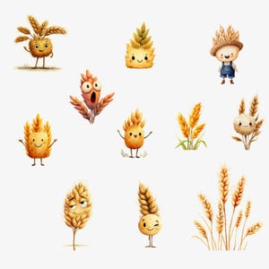 Cartoon Wheat Clipart, Cute Wheat PNG Bundle, Kawaii Grain Illustration ...