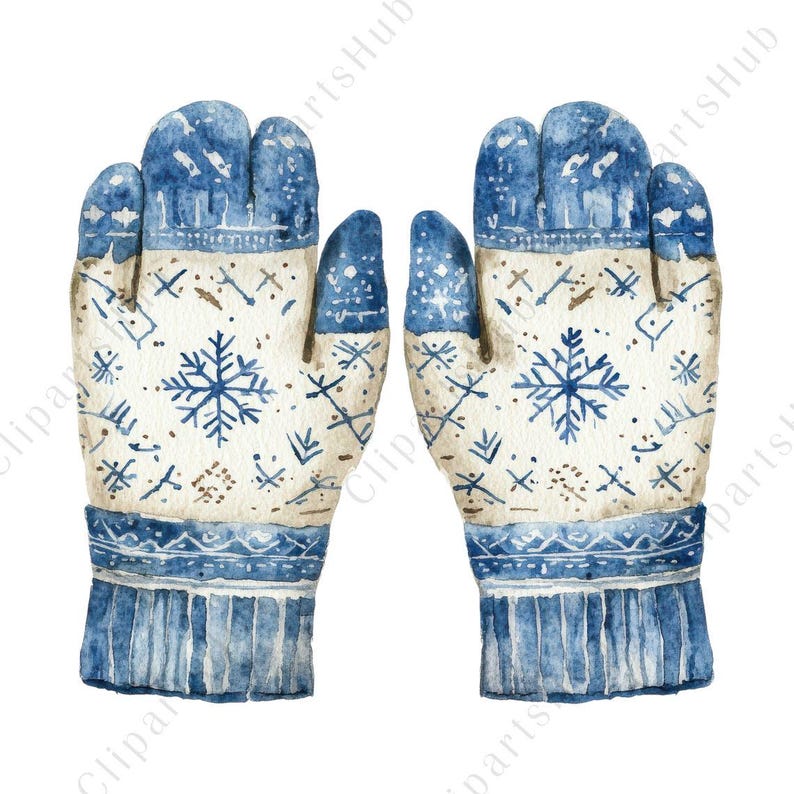 13 Watercolor Winter Mittens Clipart, Cozy Gloves PNG Set, Holiday ...