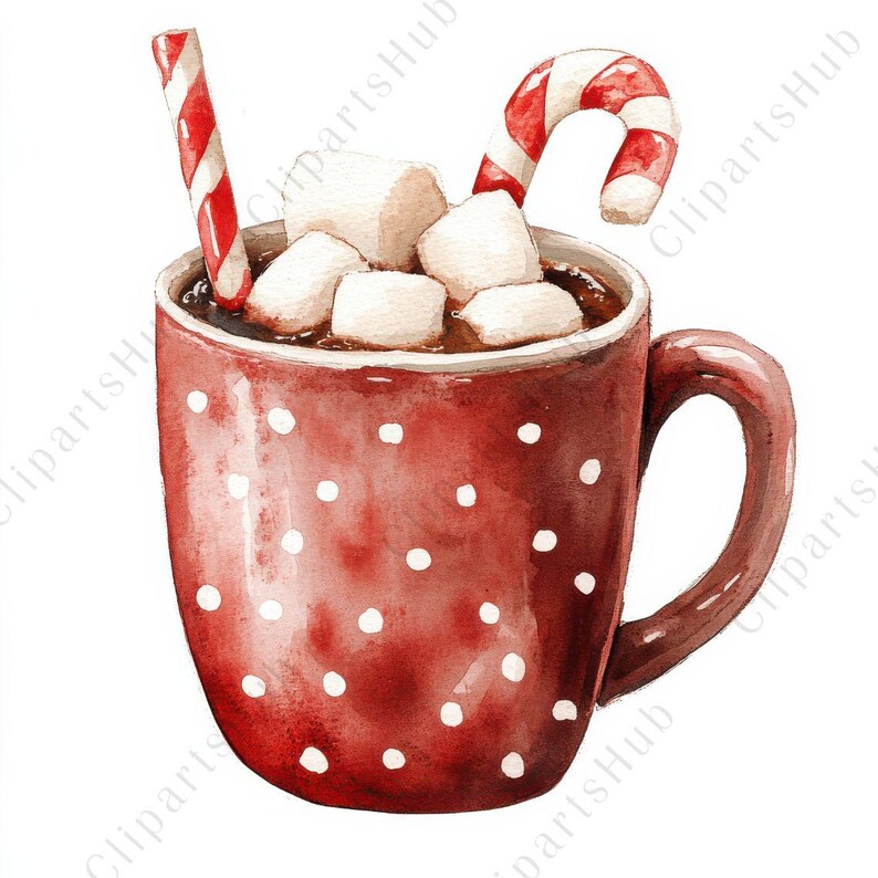 22 Hot Cocoa Mug Clipart, Watercolor Marshmallow Mug Illustrations ...