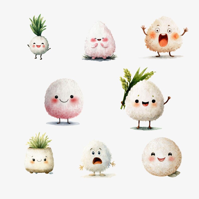 Rice Clipart, Cute Rice PNG Bundle, Cartoon Bowl of Rice Illustration ...