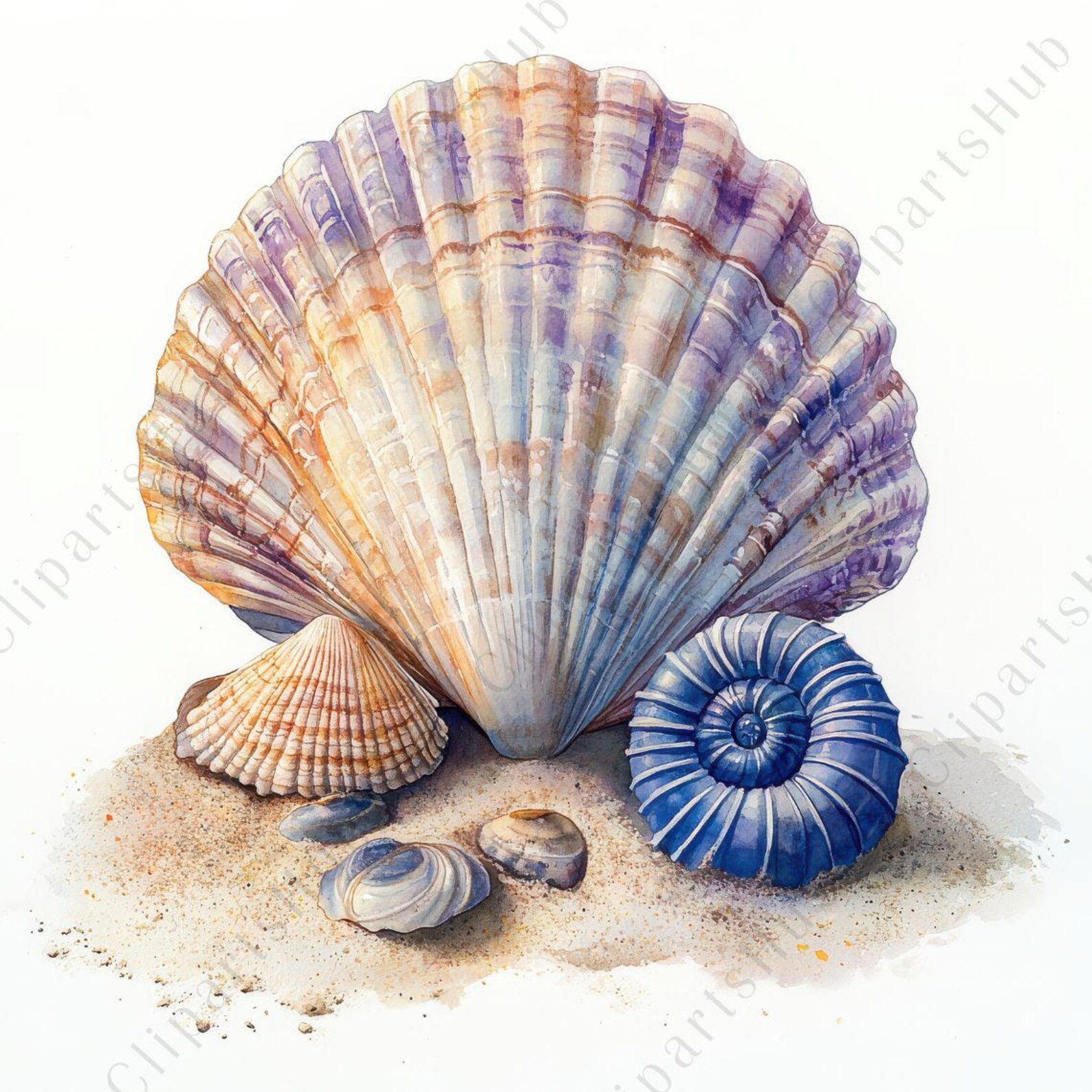 14 Seashell Clipart Bundle, Watercolor Seashell Pack, Beach Ocean ...