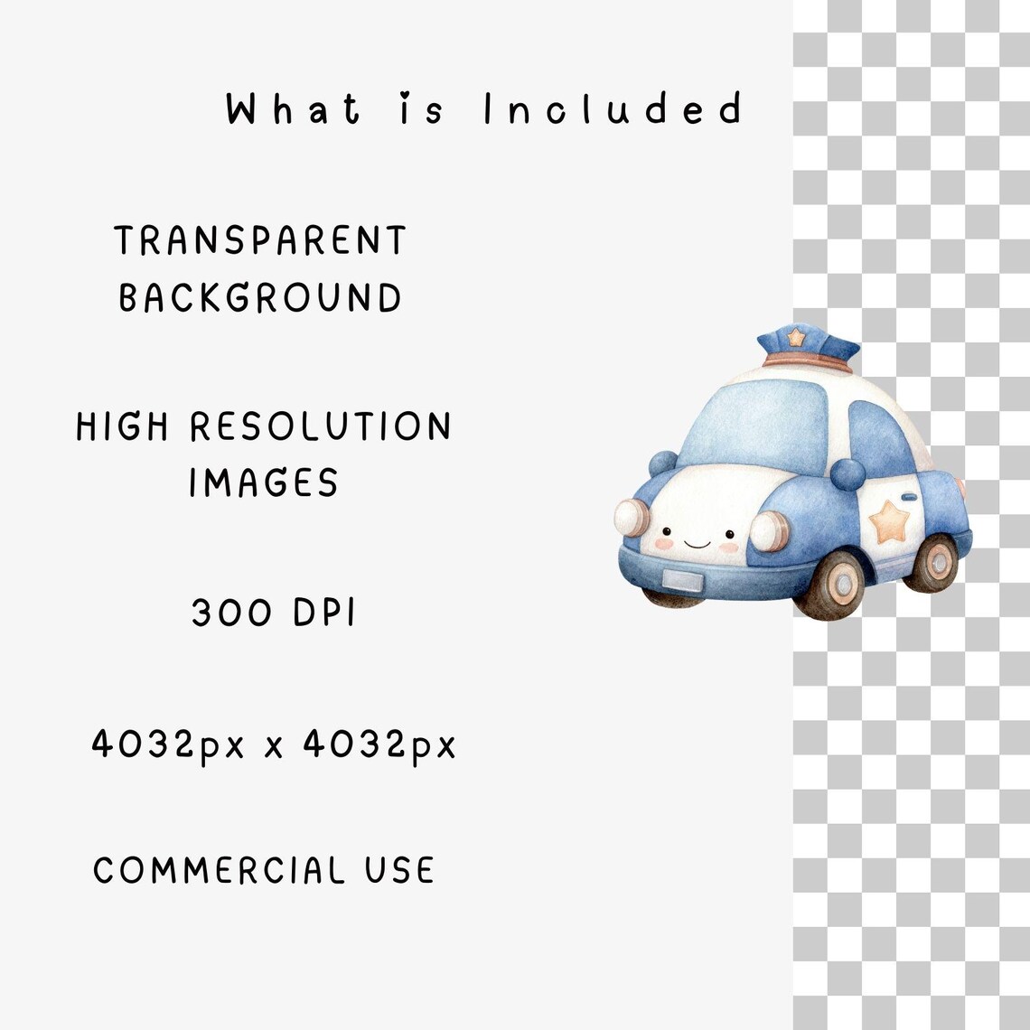 Cartoon Police Car Clipart Bundle: Kawaii Vehicle PNG (digital Download ...