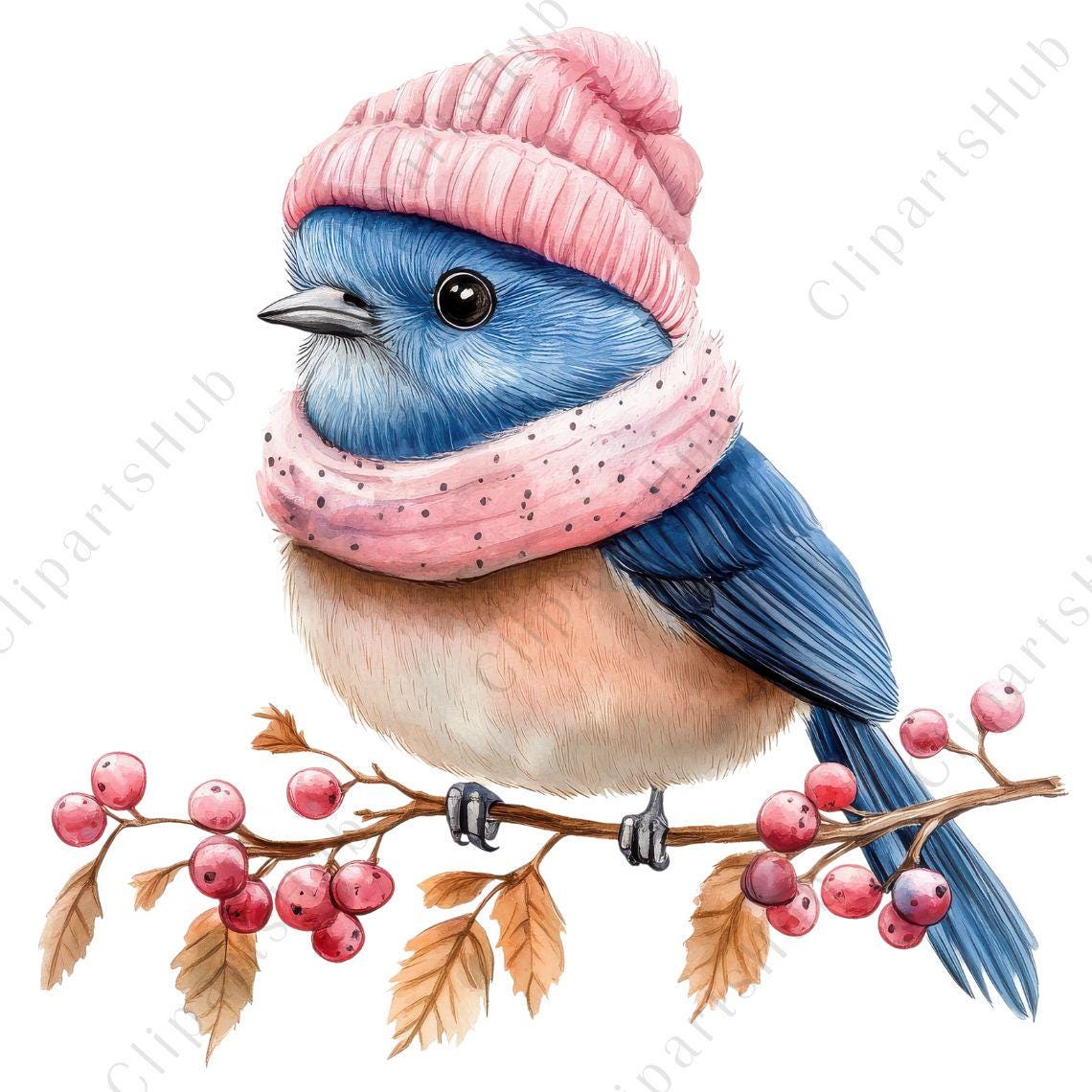20 Watercolor Winter Bird Clipart, Cozy Bird PNG Bundle, Woodland Bird ...
