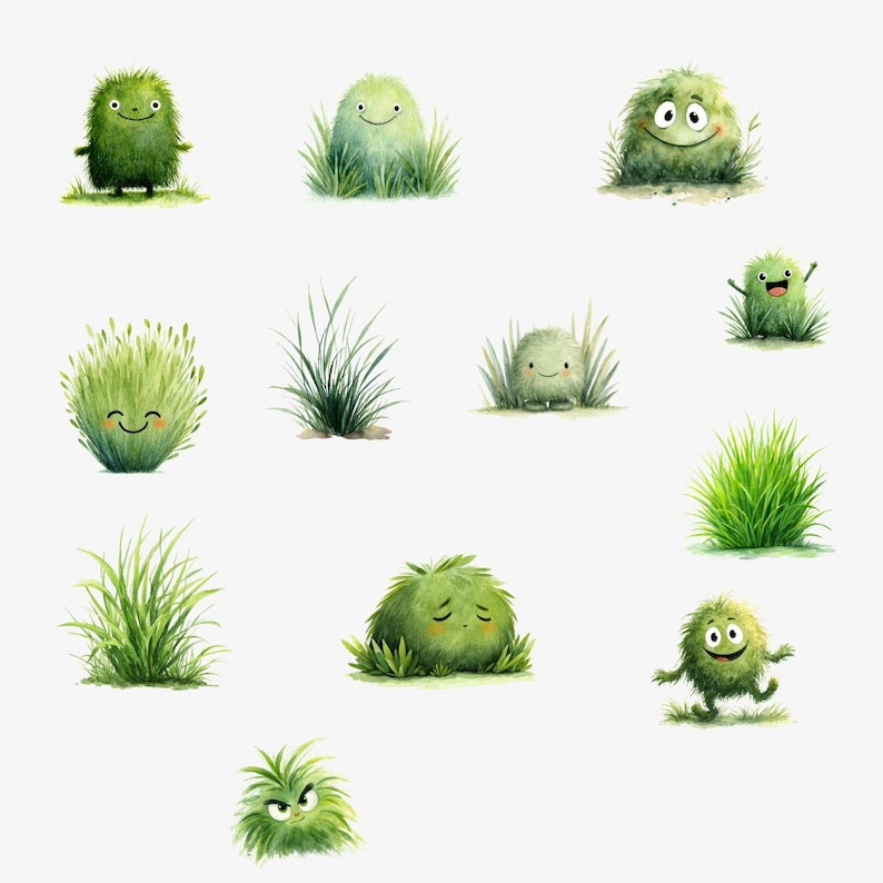 Cute Grass Clipart, Green Grass PNG Bundle, Kawaii Nature Illustration ...