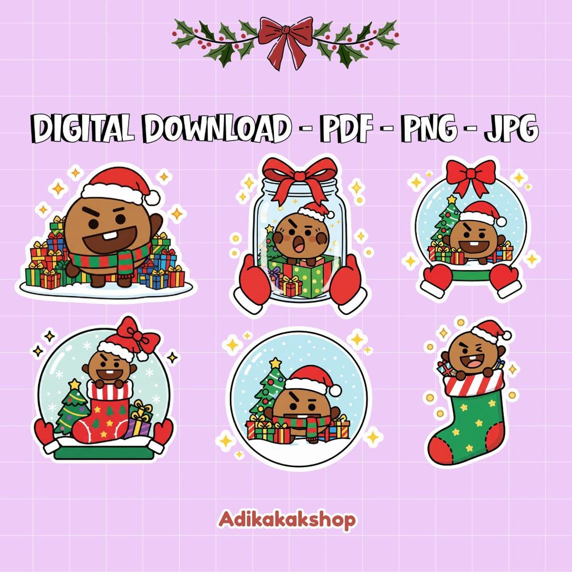 BT21 Christmas Stickers | Cute Kawaii Xmas Sticker Set | Printable Pdf ...