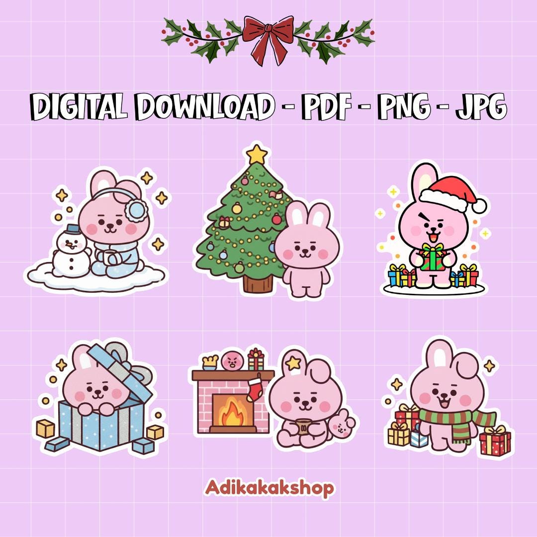 BT21 Christmas Stickers | Cute Kawaii Xmas Sticker Set | Printable Pdf ...