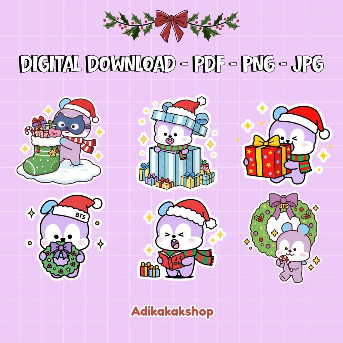 BT21 Christmas Stickers | Cute Kawaii Xmas Sticker Set | Printable Pdf ...