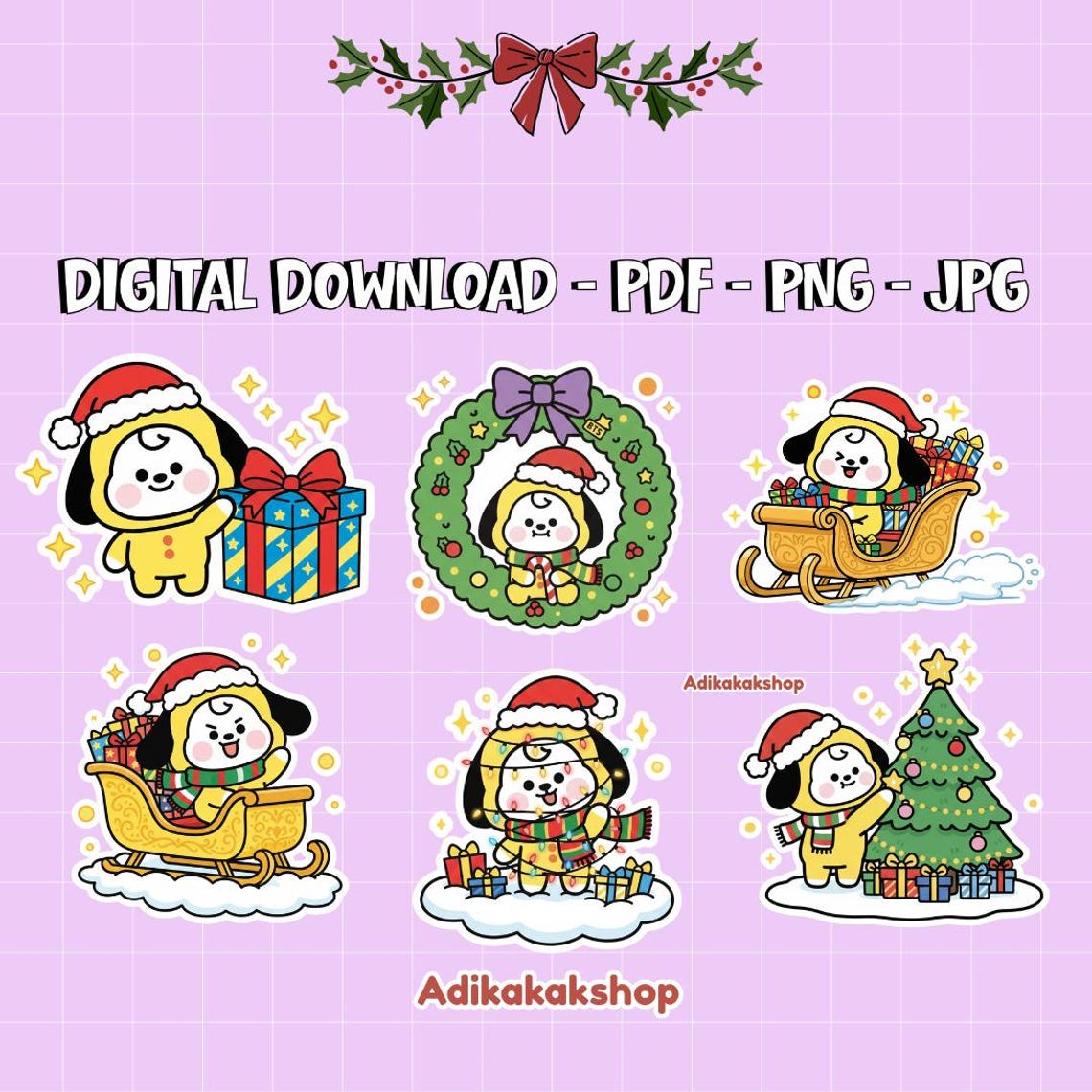 BT21 Christmas Stickers | Cute Kawaii Xmas Sticker Set | Printable Pdf ...