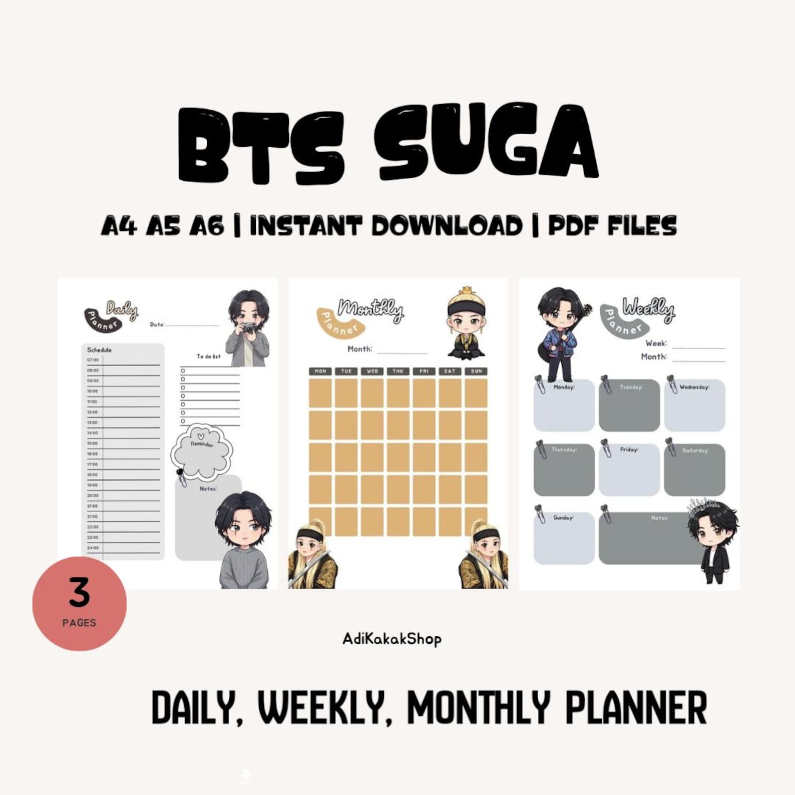 BTS Chibi Planner Printable – Daily, Weekly, Monthly (A4 A5 A6 ...
