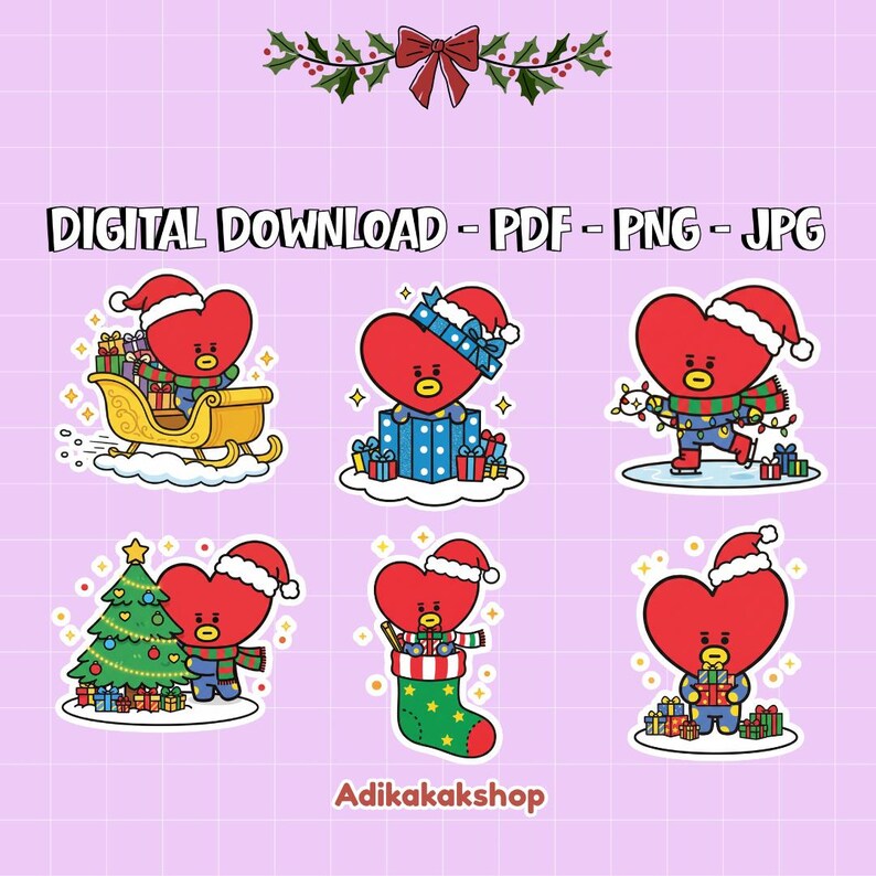 BT21 Christmas Stickers | Cute Kawaii Xmas Sticker Set | Printable Pdf ...
