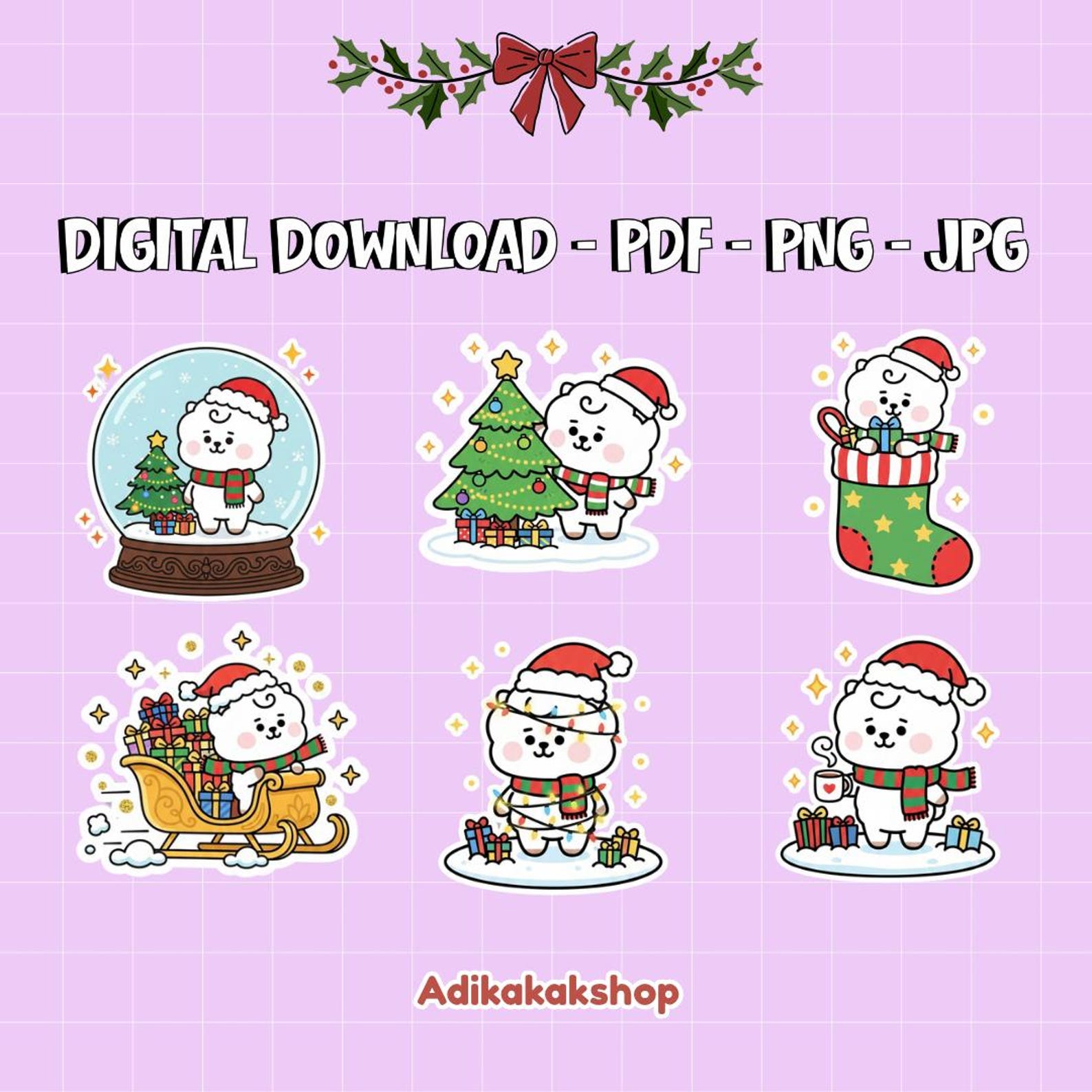 BT21 Christmas Stickers | Cute Kawaii Xmas Sticker Set | Printable Pdf ...