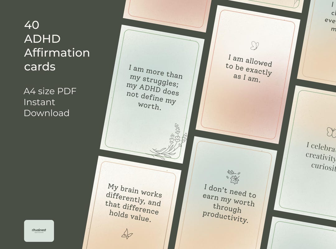 ADHD Affirmation Cards Bundle (40 Digital Cards) | Focus & Self-care ...