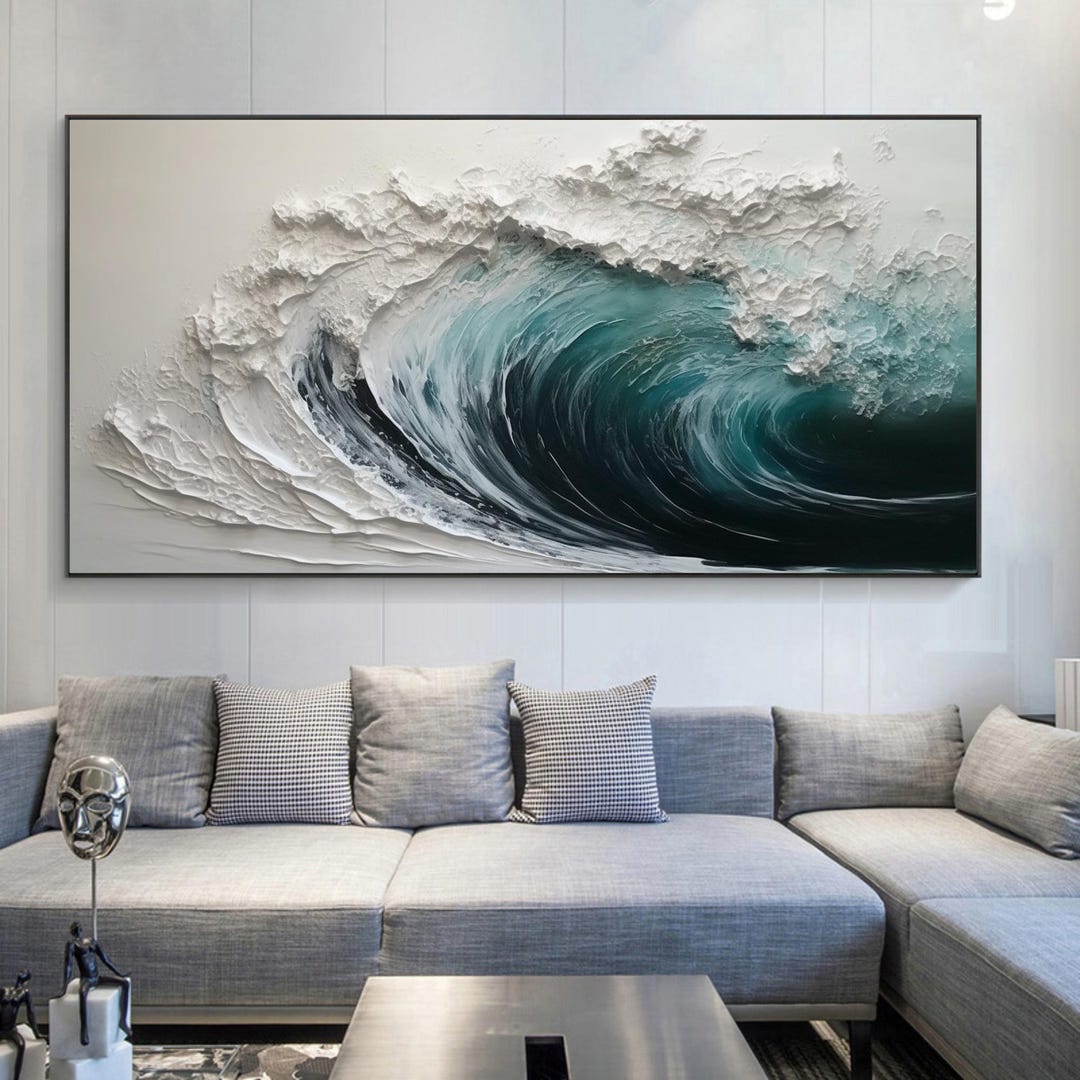Hand-painted 3D Textured Ocean Waves Painting, Abstract Impasto White ...