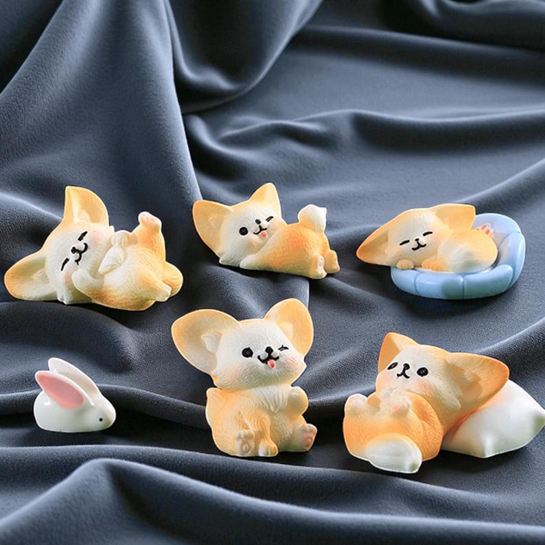 Kawaii Fennec Fox Figurine Set, Cute Chibi Fox Miniature for Fairy ...