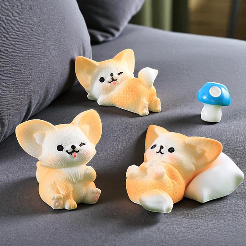 Kawaii Fennec Fox Figurine Set, Cute Chibi Fox Miniature for Fairy ...