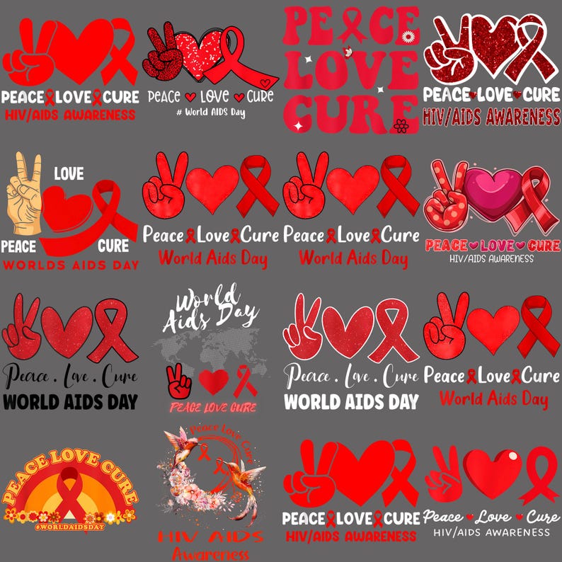Peace Love Cure Hiv AIDS Awareness PNG, Red Ribbon Clipart Design ...
