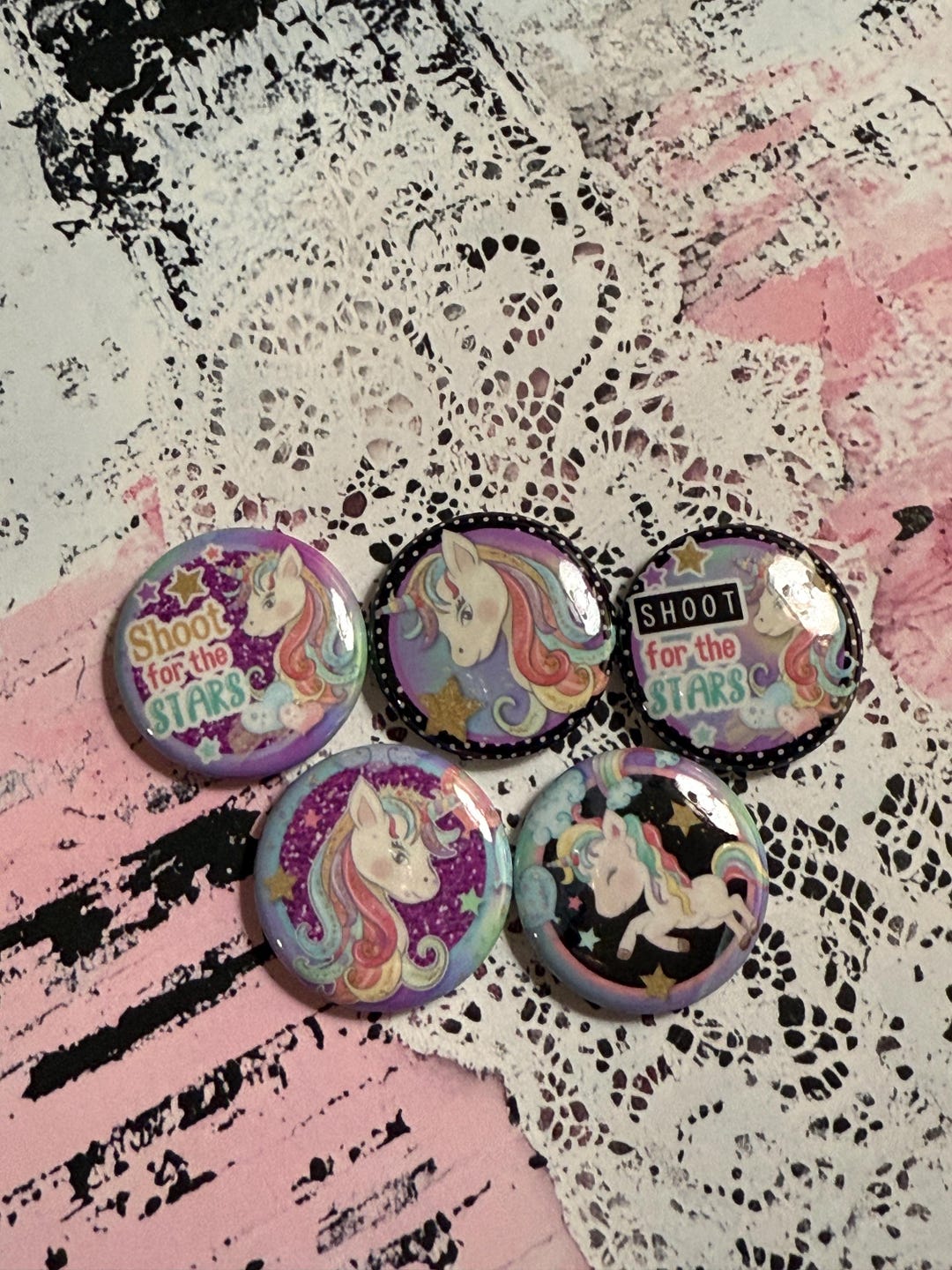 5 Shoot for the Stars Cute Horse, Unicorn Positive Quote Pins Cute ...