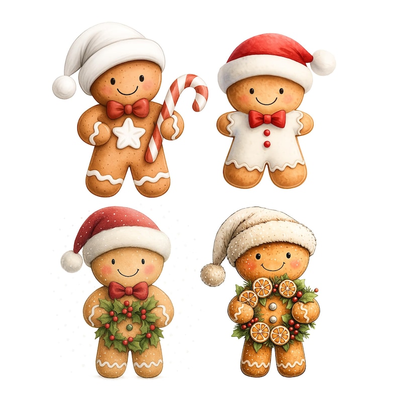 Imágenes prediseñadas navideñas de galletas de jengibre con un toque de fantasía, paquete de ...