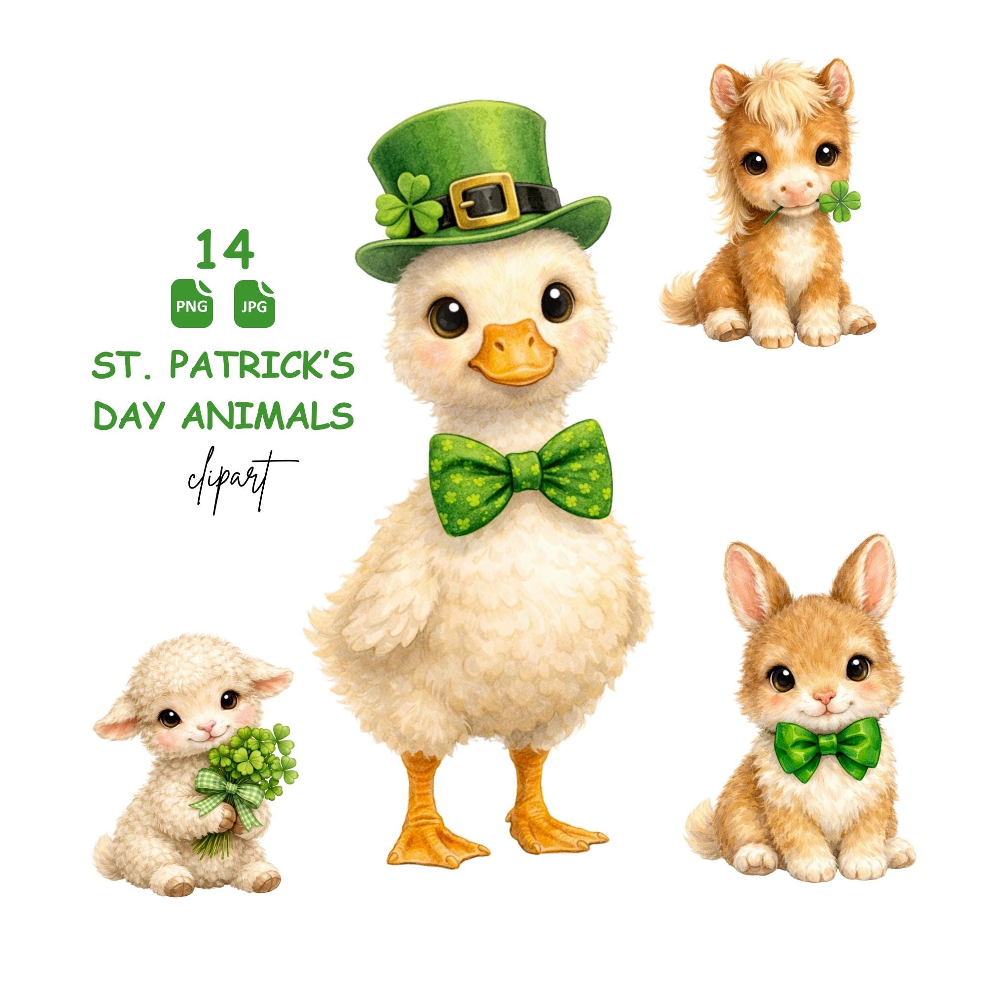 St Patrick’s Day Animals Clipart, Cute Baby Animals, Whimsical Spring ...