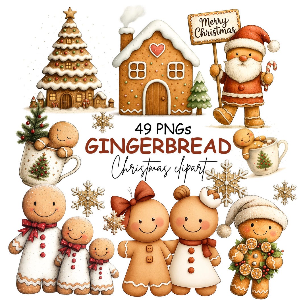 Gingerbread Christmas Clipart Bundle, Festive Cookies (digital Download ...