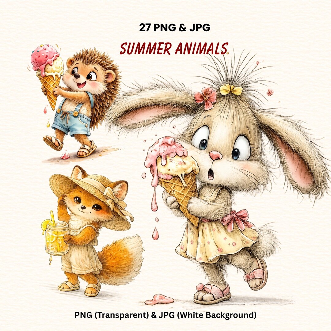 Summer Animals Clipart Bundle PNG, Cute Woodland Summer Animals ...