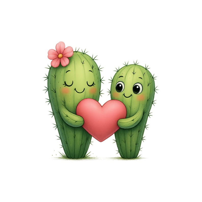 Cactus Valentine's Day Whimsical Clipart, Love Graphics, Green Cactus ...
