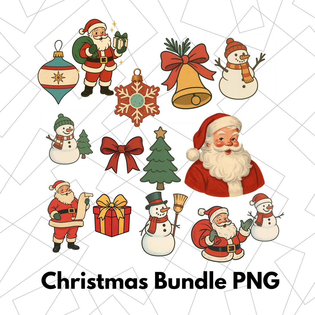 Santa Claus and Christmas Clipart Set, Ornament PNG Bundle, Festive ...