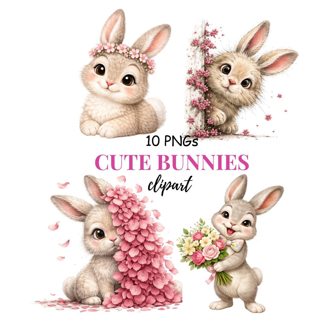 Whimsical Rabbit Clipart, Easter Bunny PNG, Nursery Bunny Graphics ...