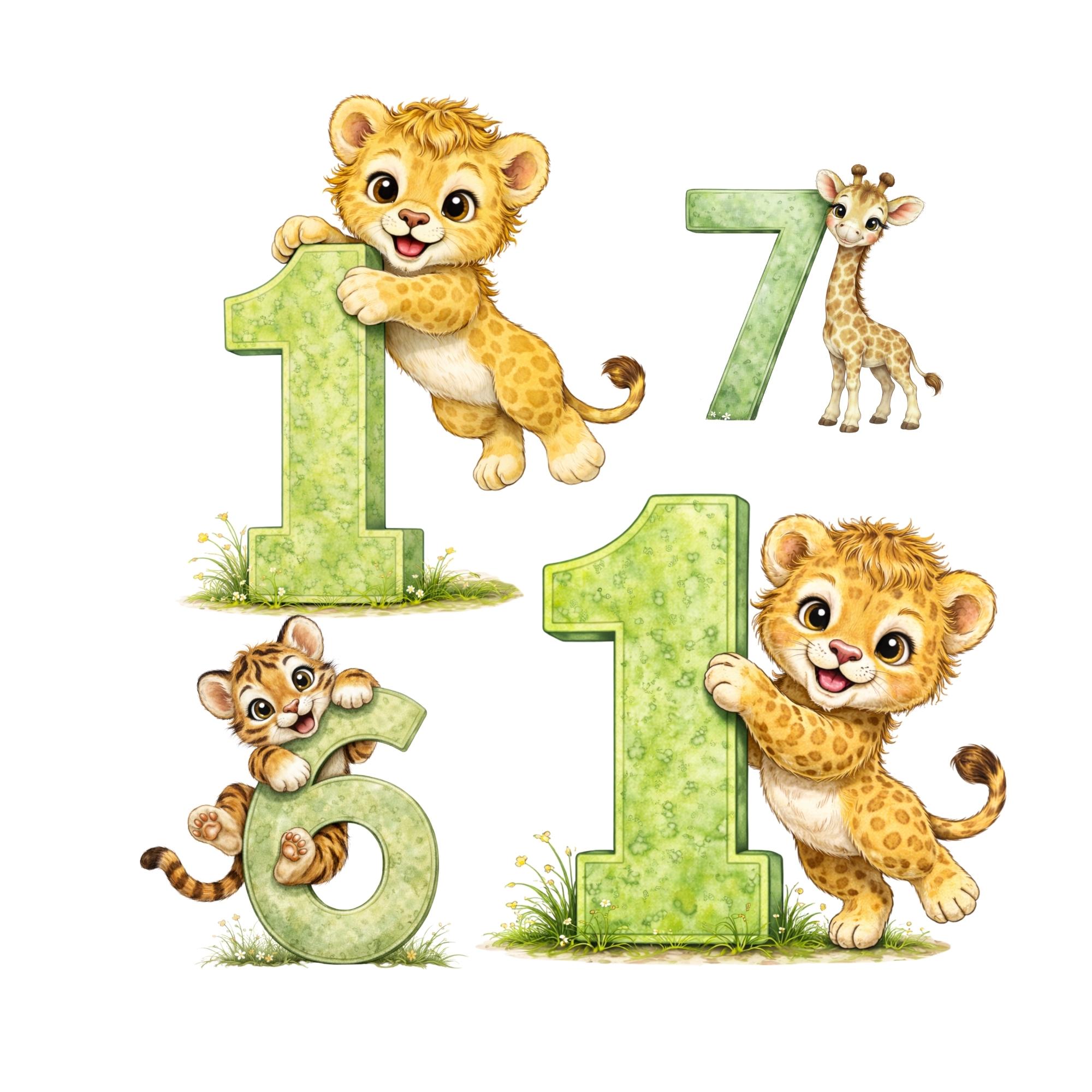 Safari Numbers Clipart PNG, Jungle Animals Numbers 0-9, Cute Baby ...