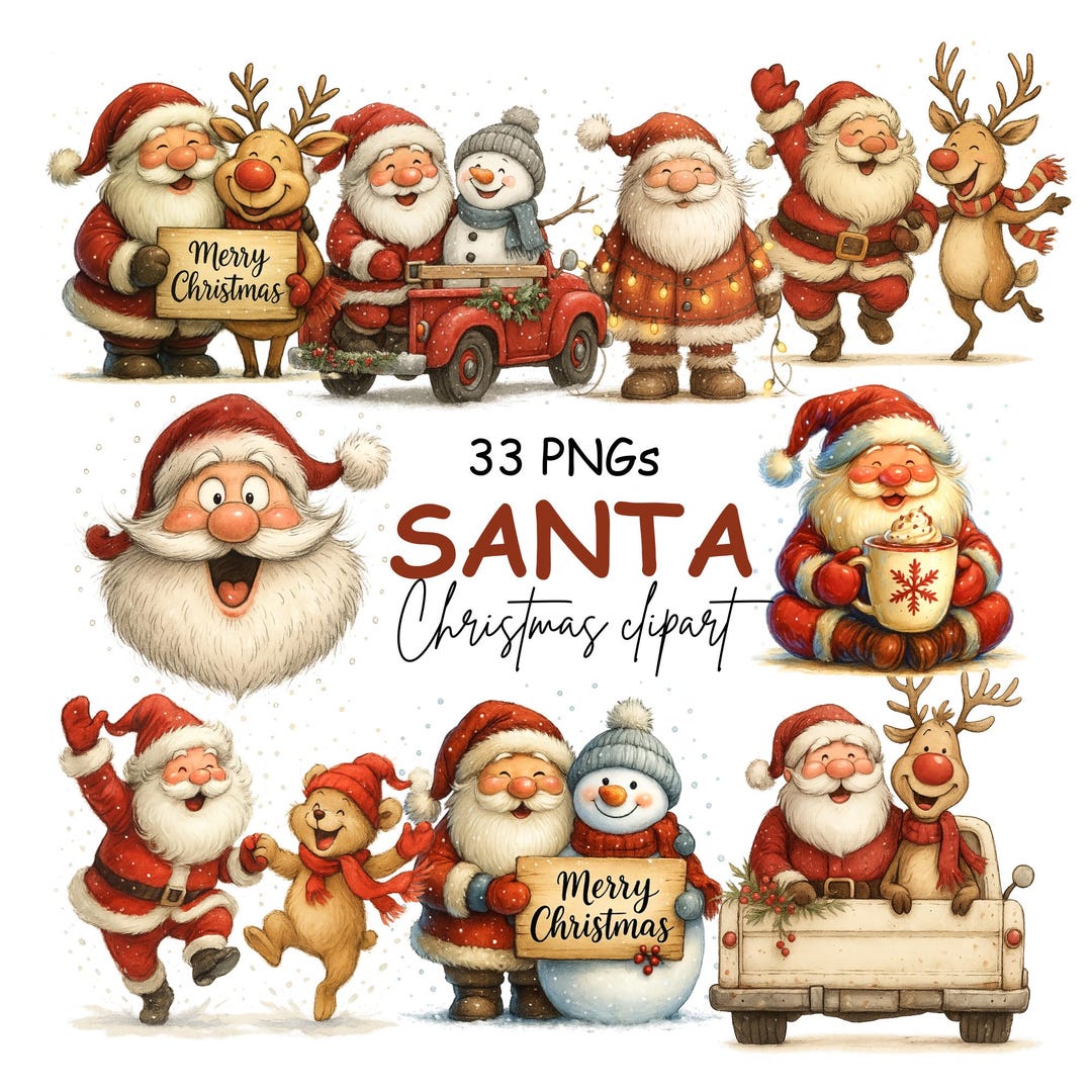 Santa Claus Christmas Clipart, Festive Holiday Graphics, Cute Santa ...