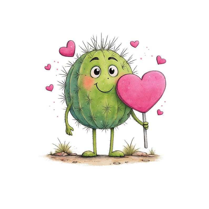 Cactus Valentine's Day Whimsical Clipart, Love Graphics, Green Cactus ...